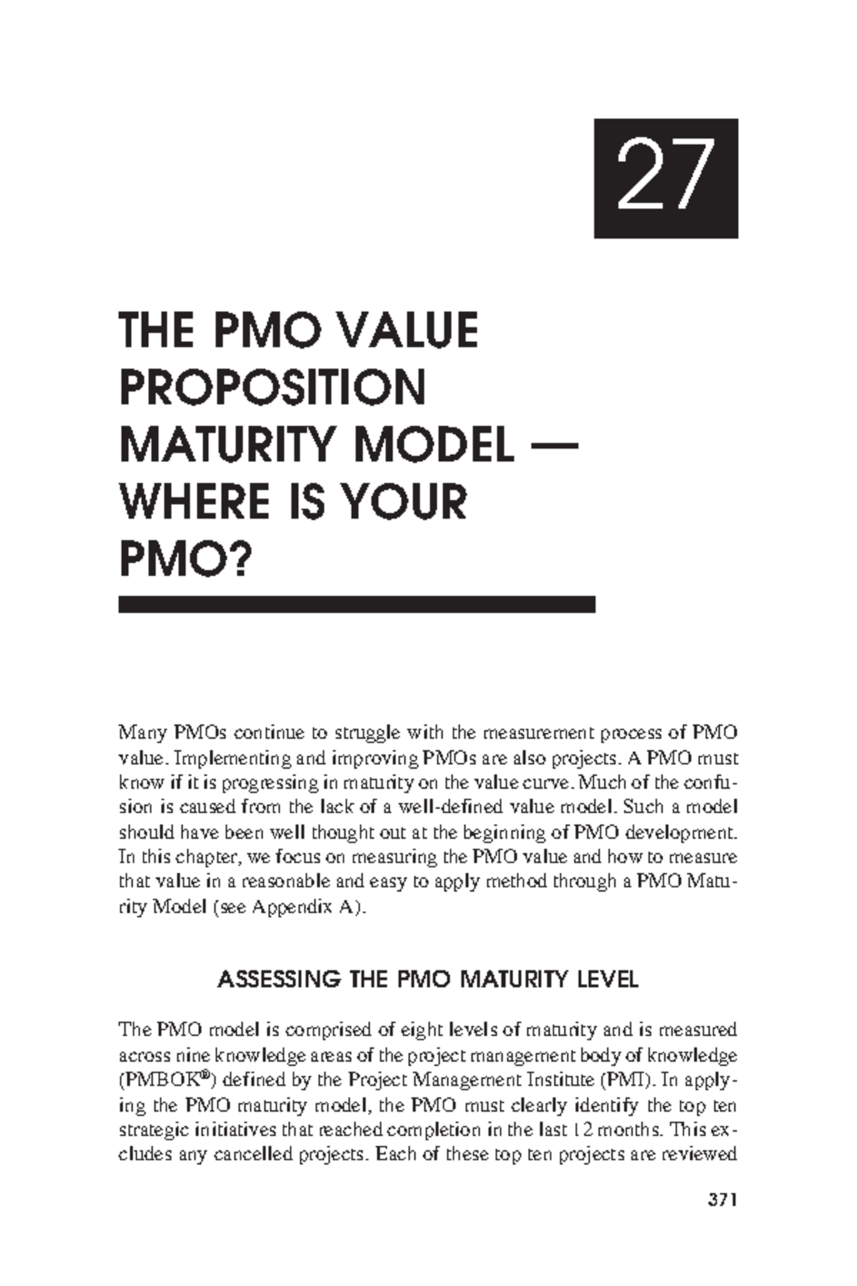Chapter 27 - The PMO Value Proposition Maturity Model.. Where Is Your ...