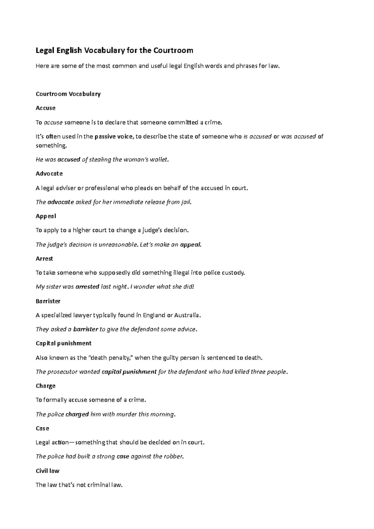 Legal English Vocabulary for the Courtroom - Courtroom Vocabulary ...