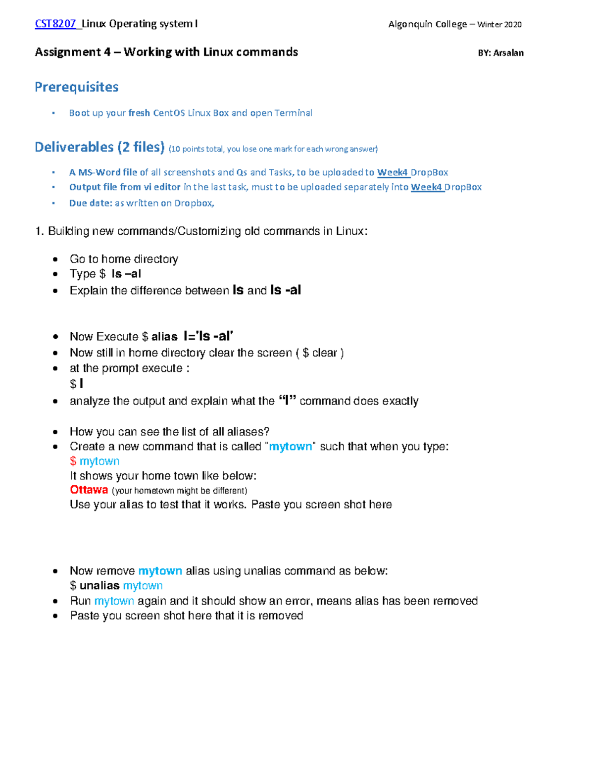 Week 4 Assignment Assignment 4 Working With Linux Commands By Arsalan Prerequisites