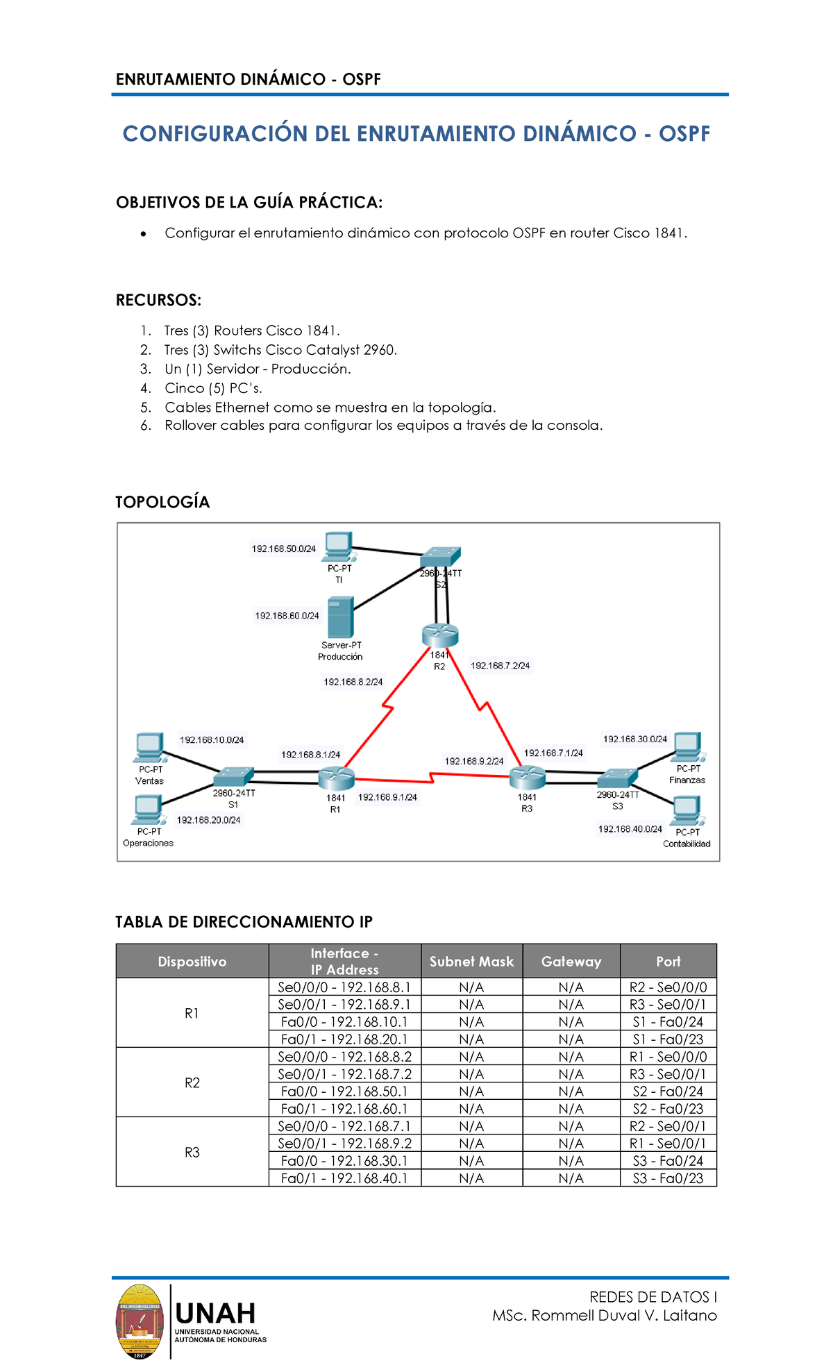 Guía - Enrutamiento Dinámico - OSPF -Redes I 2021 - REDES DE DATOS I CONFIGURACIÓN DEL ...