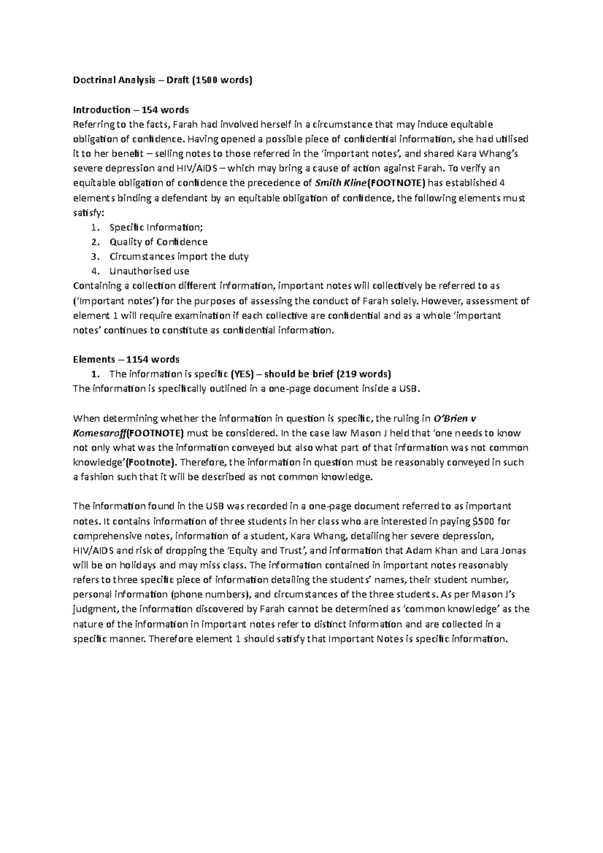 B. Doctrinal Analysis - draft - Doctrinal Analysis – Draft (1500 words ...
