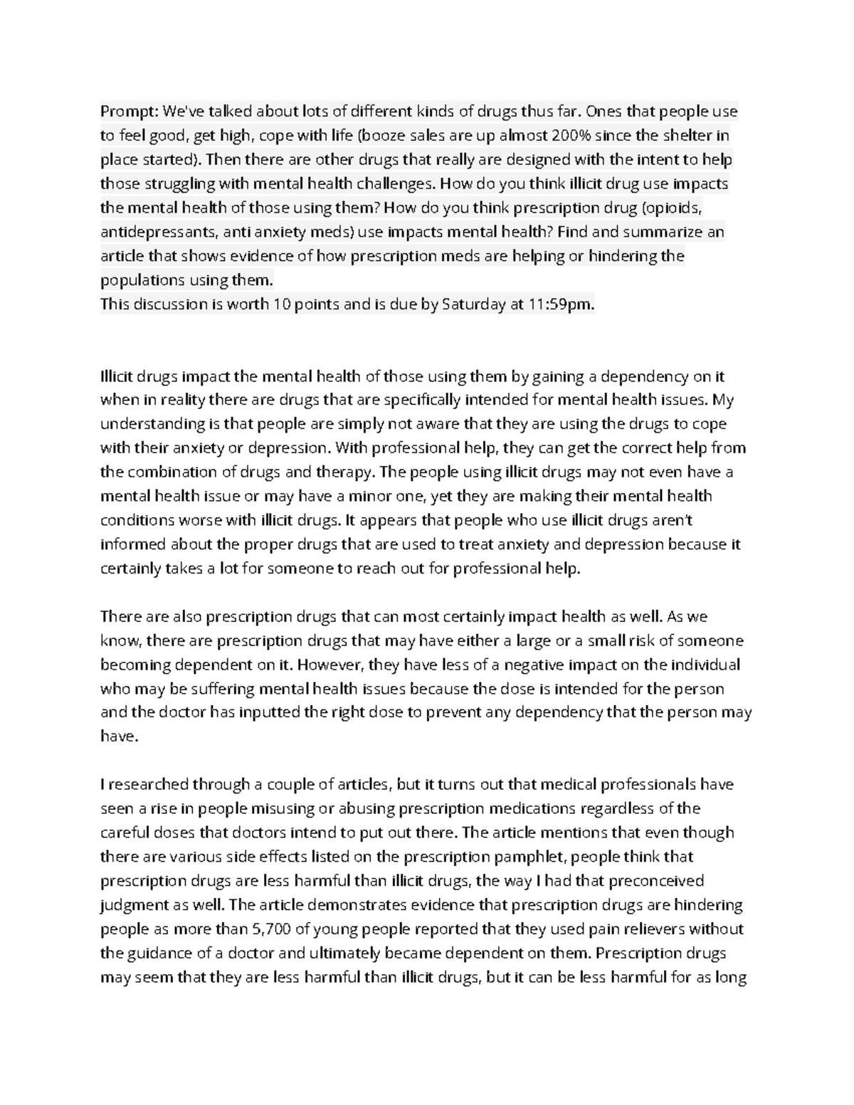 Drug + mental health discussion notes - Prompt: We've talked about lots ...