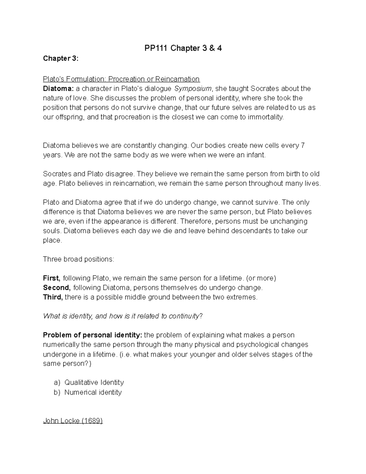 Plato: Procreation and Reincarnation - PP111 Chapter 3 & 4 Chapter 3 ...