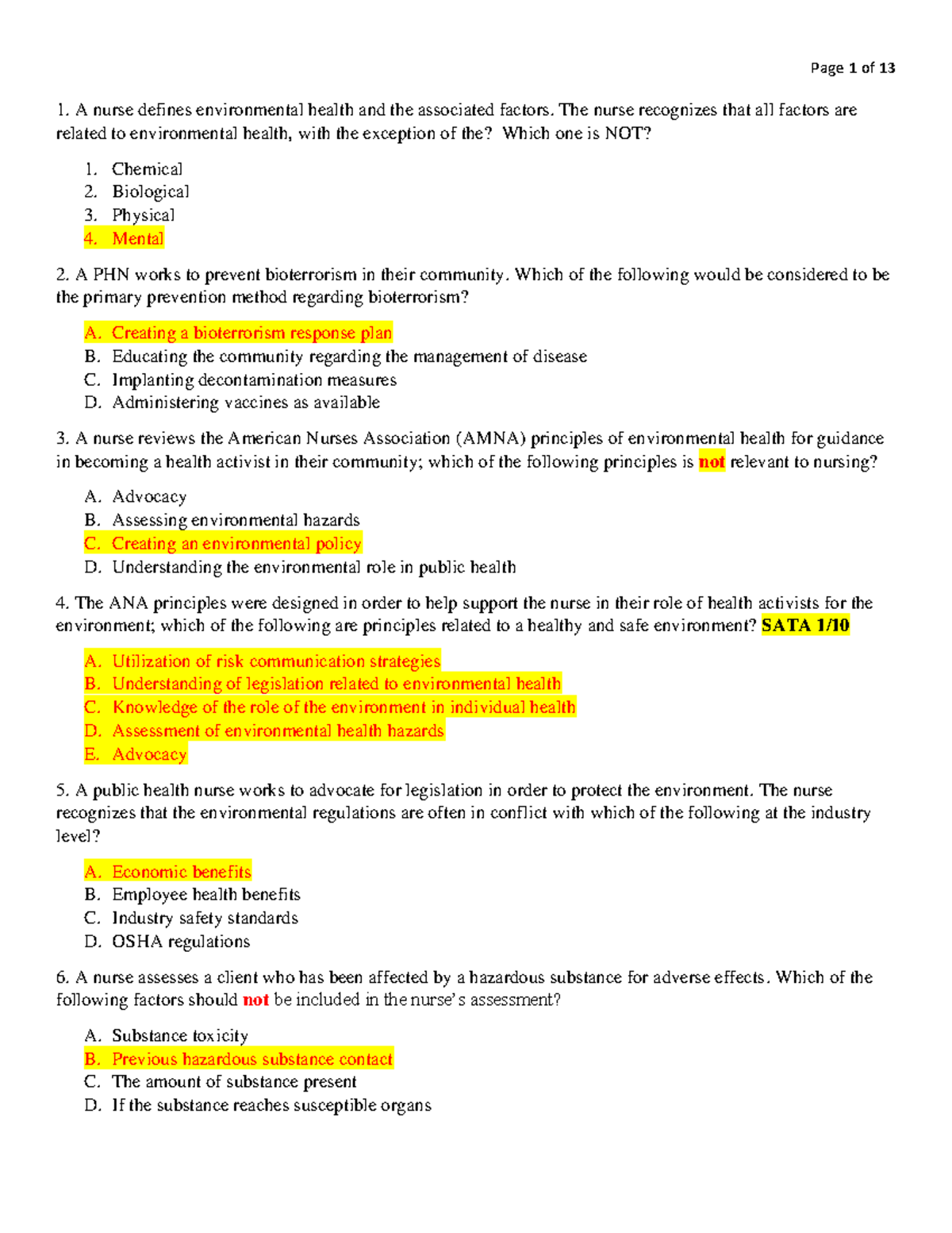 Community health exam 4 questions - A nurse defines environmental ...