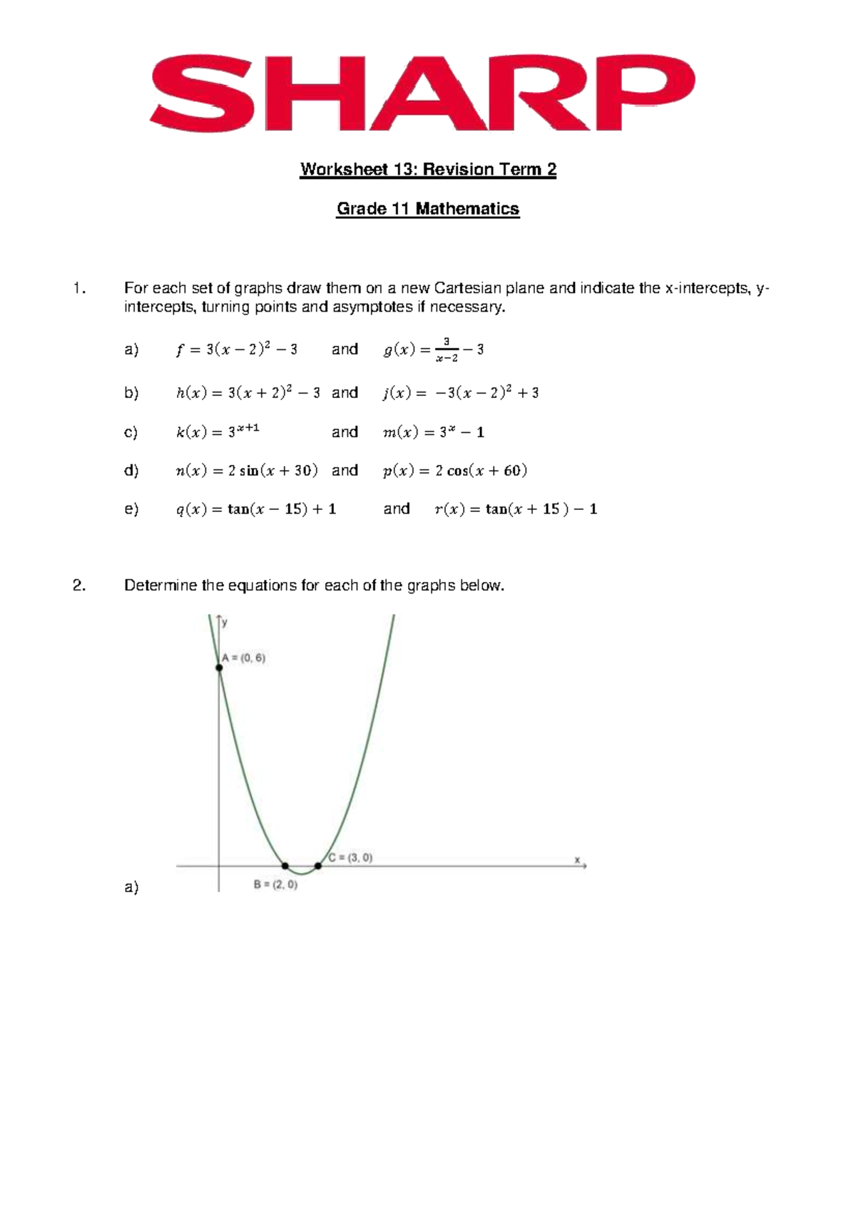 Worksheet 13 Term 2 Revision - Worksheet 13: Revision Term 2 Grade 11 ...