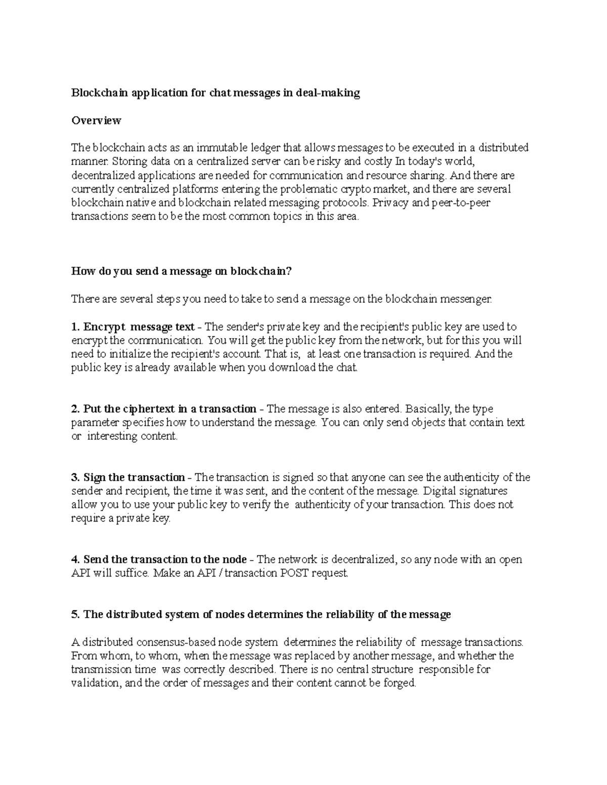 Blockchain application for chat messages in deal - Blockchain ...