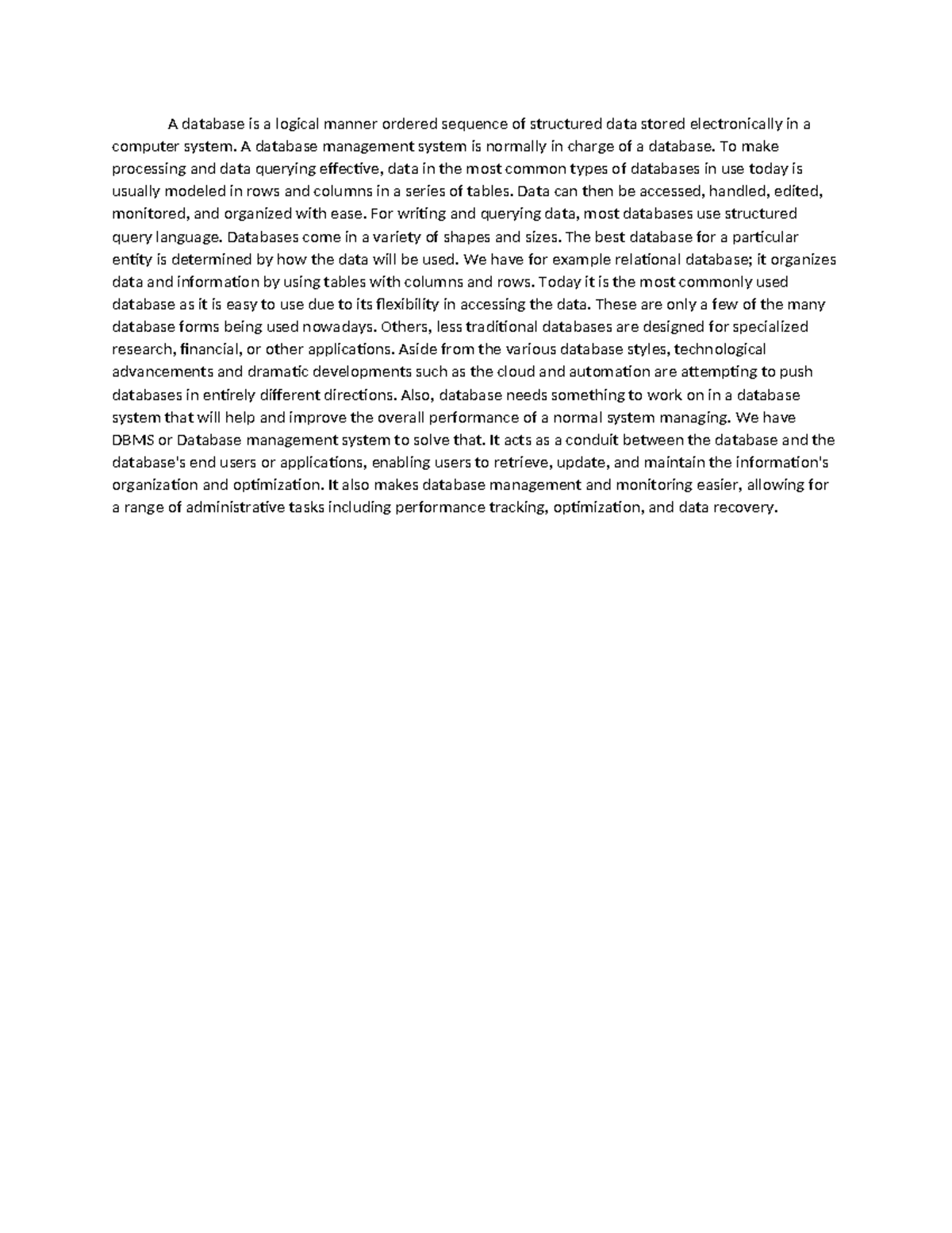 Essay about Database - Summary Civil Engineering - A database is a ...