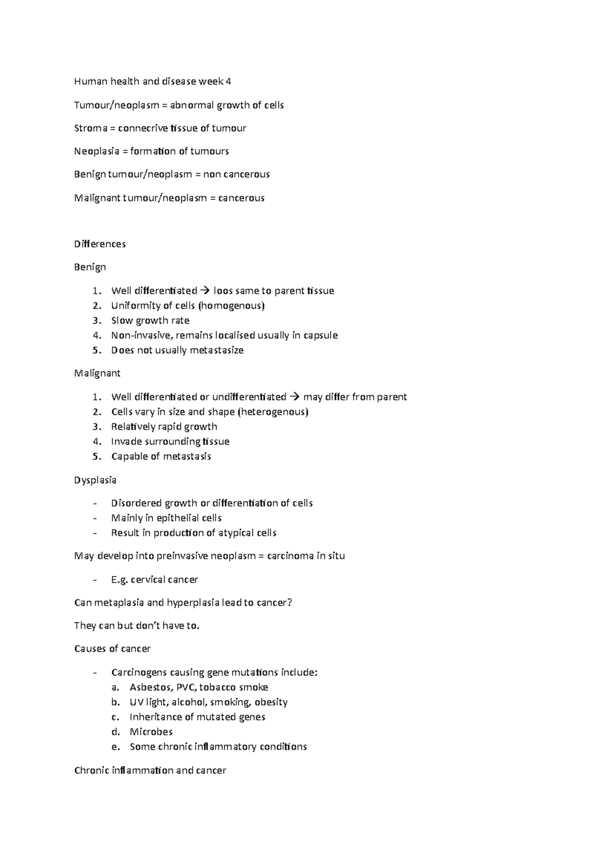 week 4 lecture notes - Human health and disease week 4 Tumour/neoplasm ...