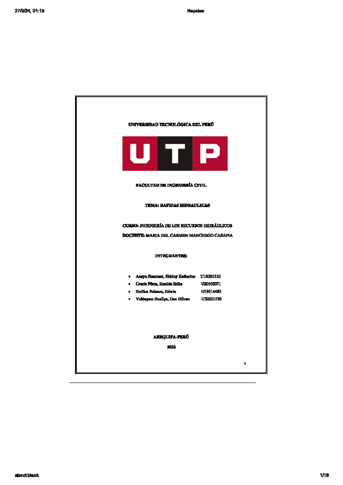 Diseño de Rápidas - UTP - 2024 - Hidráulica de Canales - Studocu
