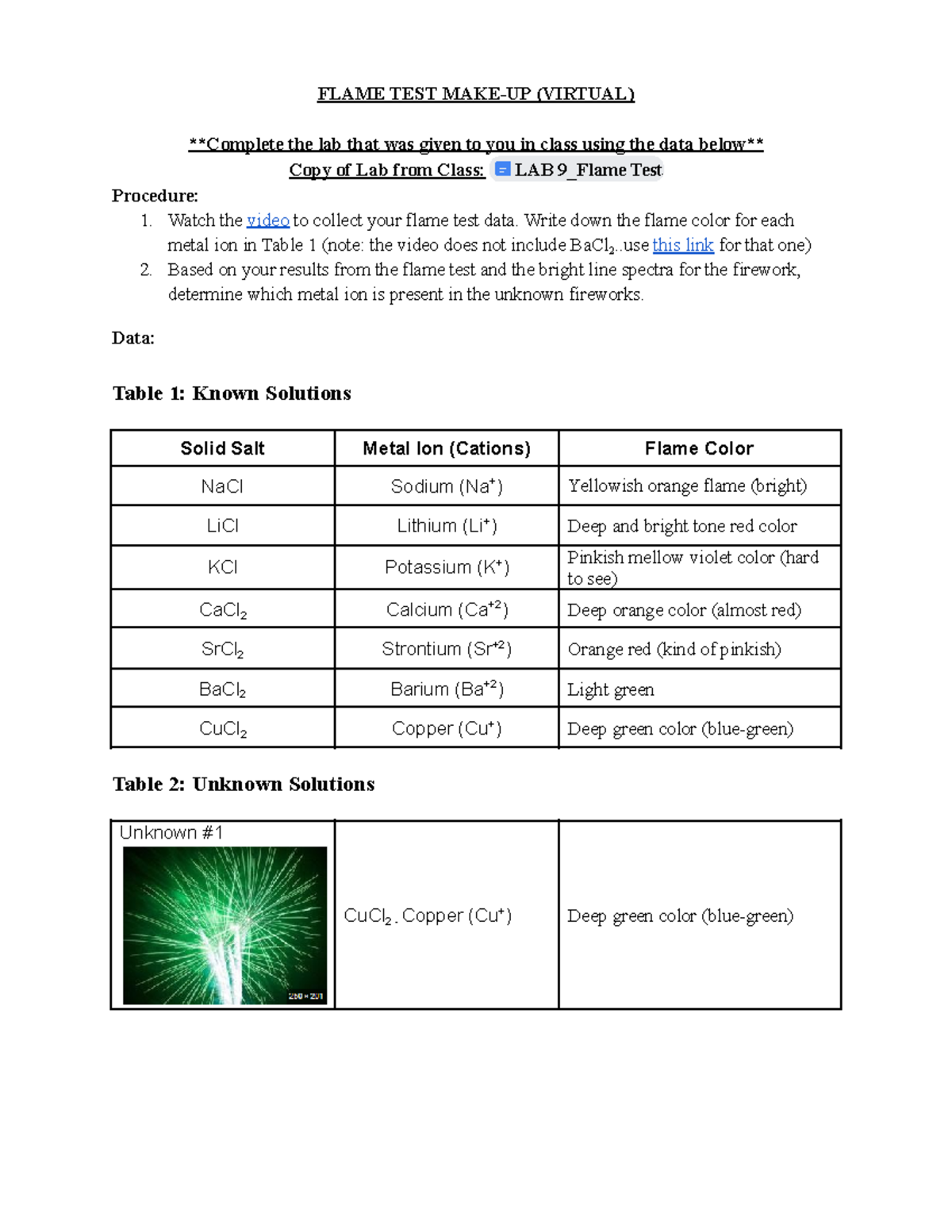 Virtual Flame Test Make-Up Lab - FLAME TEST MAKE-UP (VIRTUAL) Complete ...
