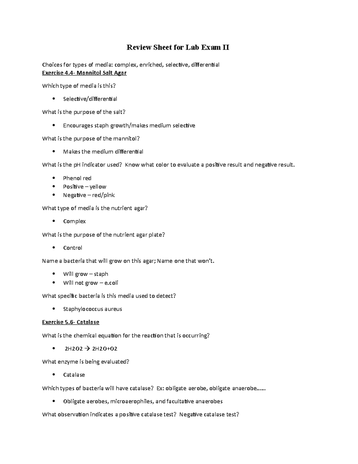 Review Sheet for Lab Exam II - Review Sheet for Lab Exam II Choices for ...