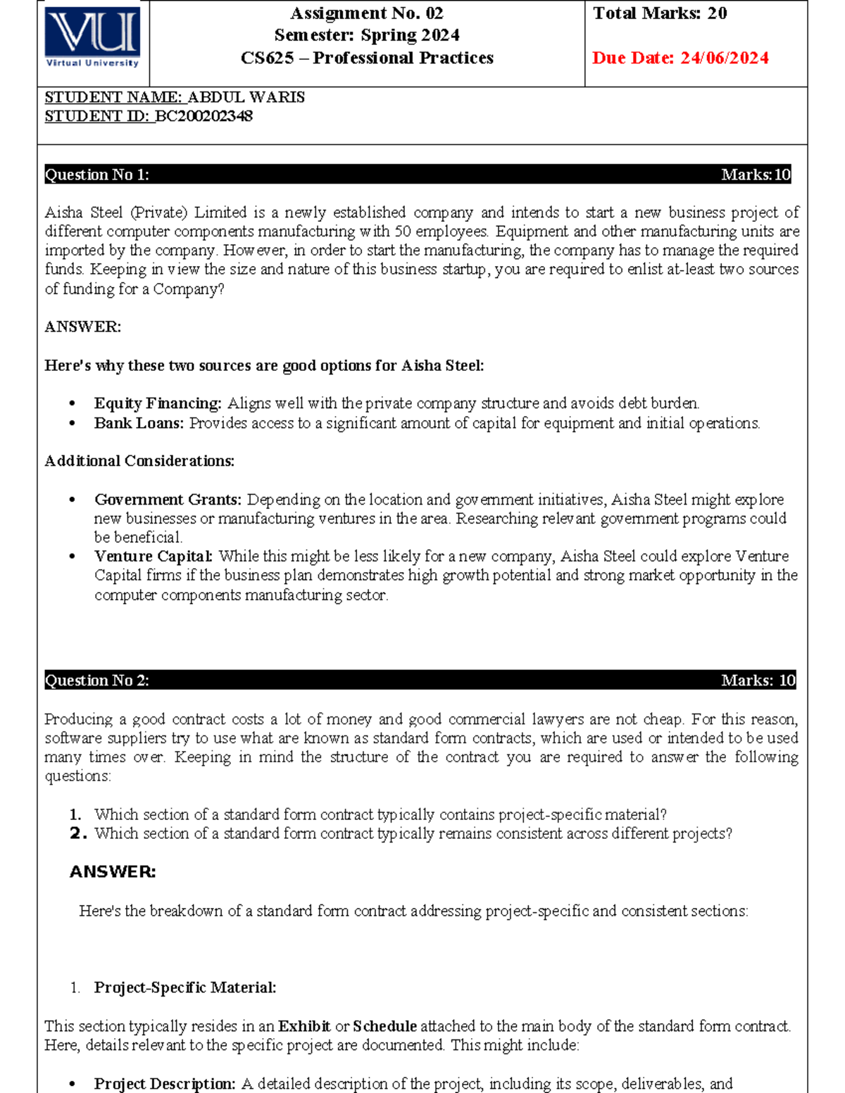 Spring 2024 CS625 2 - solution file - Assignment No. 02 Semester: Spring 2024 CS625 ...