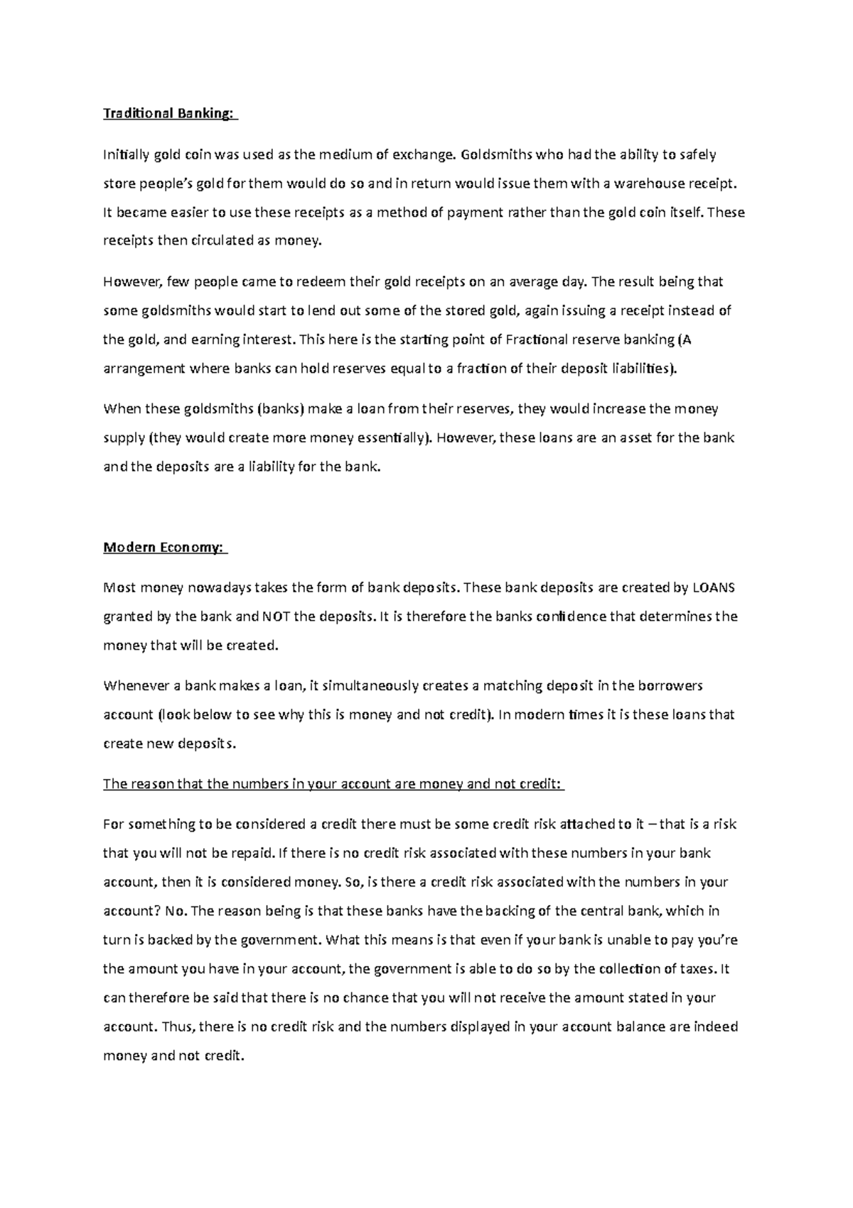 Traditional vs modern money creation - Traditional Banking: Initially ...