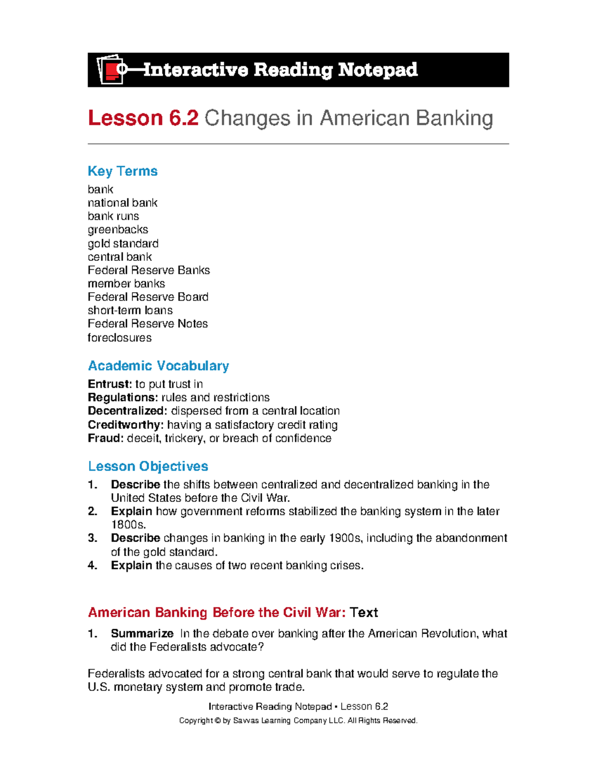 Changes+in+American+Banking+Activity 2 - Interactive Reading Notepad ...