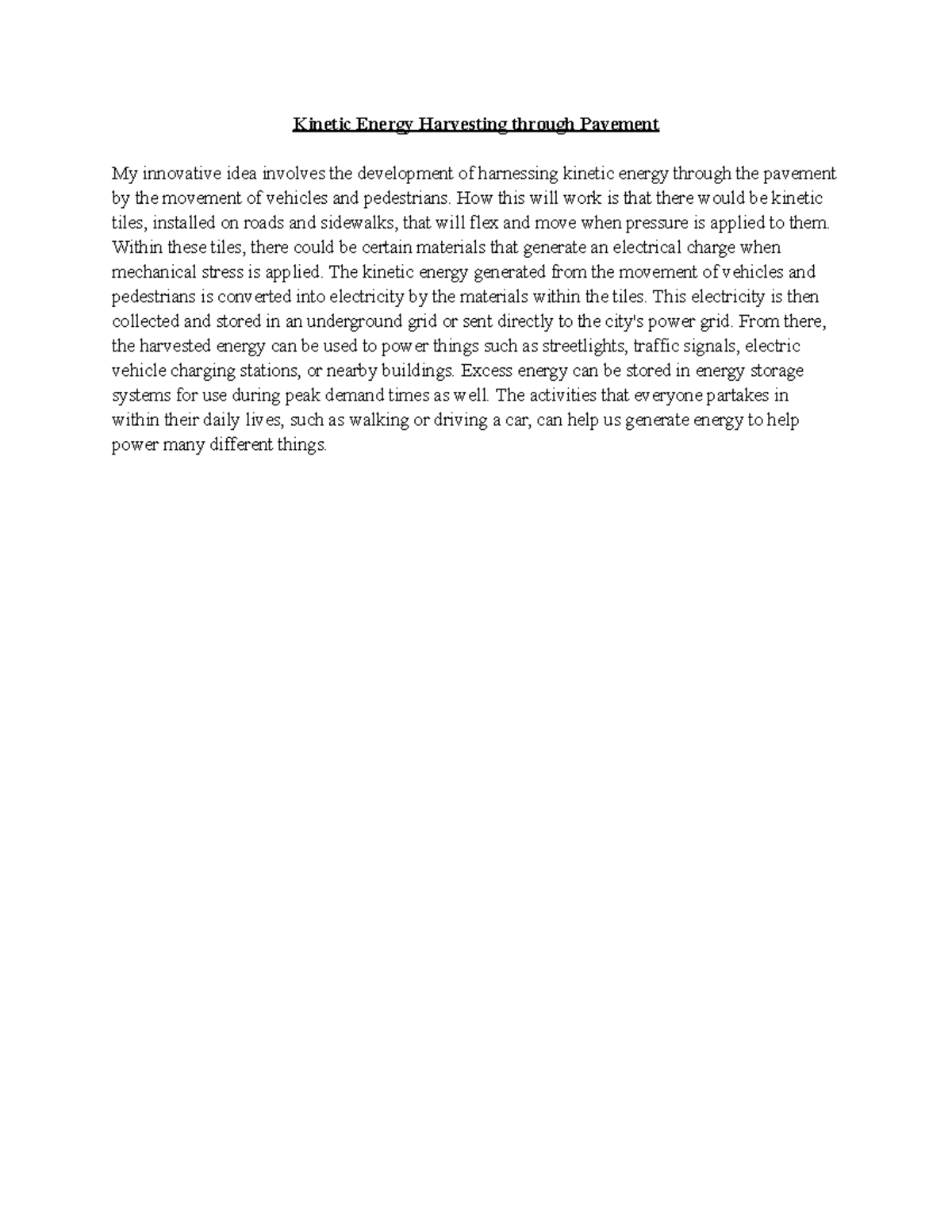 CHY583 Innovative Idea - Kinetic Energy Harvesting through Pavement My ...