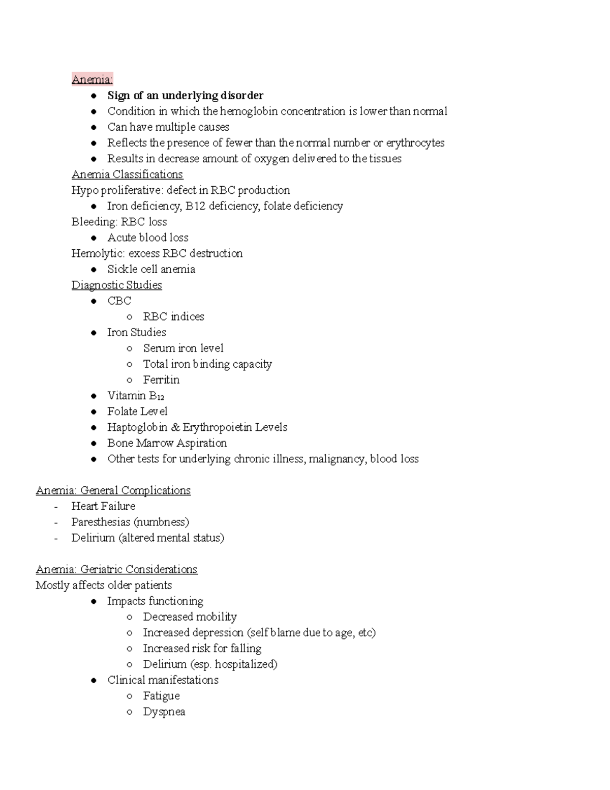 Anemias - ANEMIA - Anemia: Sign of an underlying disorder Condition in ...