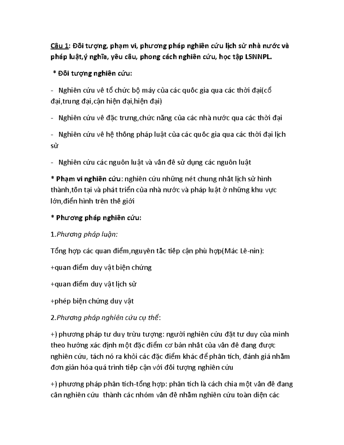 ĐÁP ÁN ĐỀ CƯƠNG Lsnnpl THẾ GIỚI - Câu 1: Đốối t ượng, ph m vi, ph ạ ương pháp nghiên c ứu l ch s ...