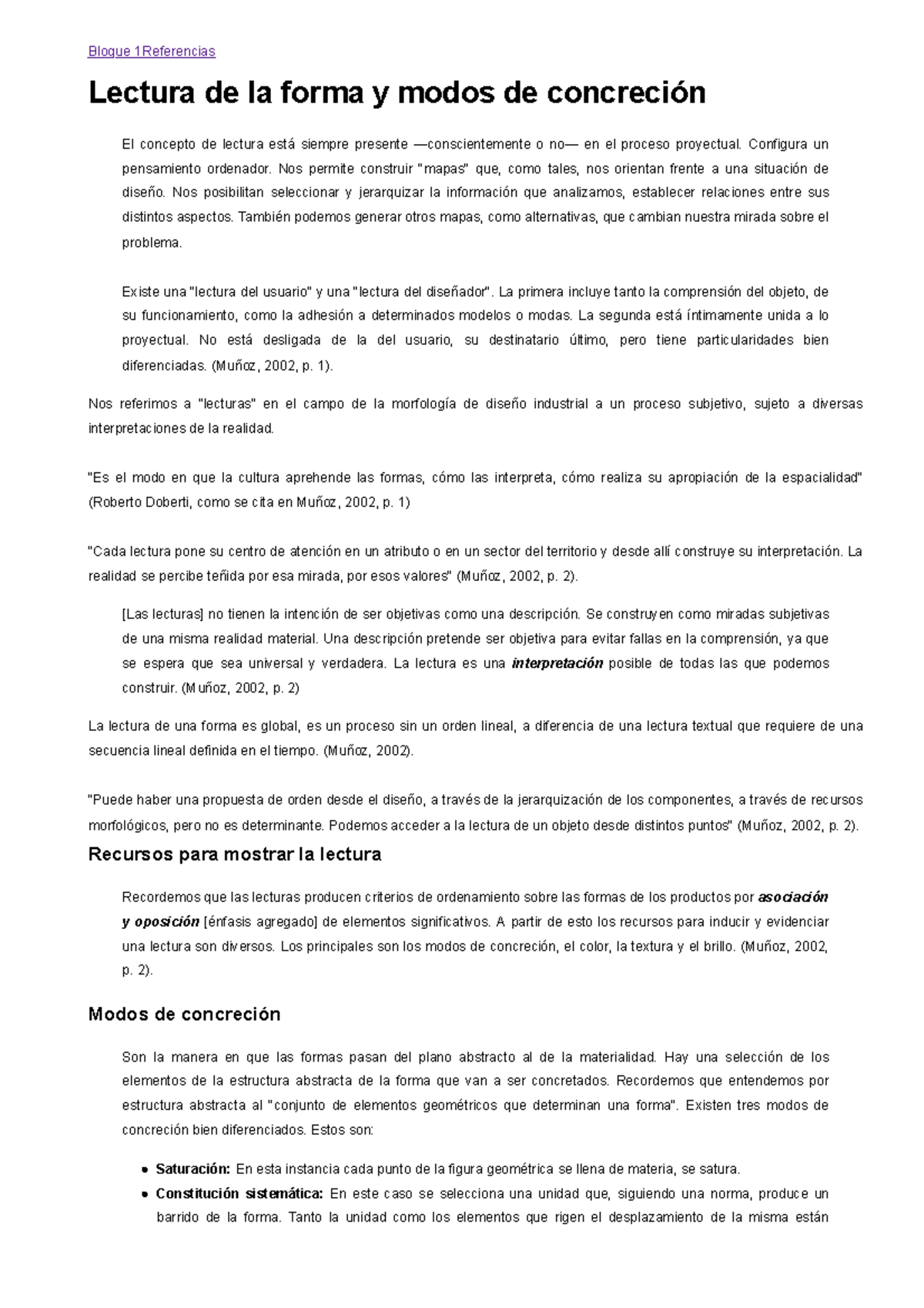 Segundo parcial - Bloque 1Referencias Lectura de la forma y modos de ...