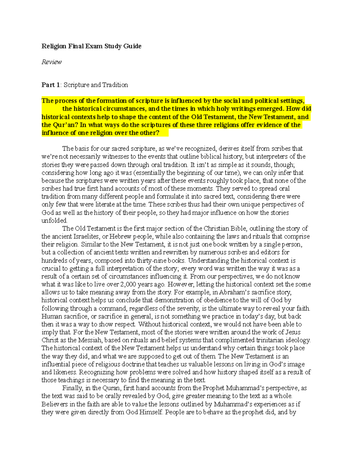 Religion Final Exam Study Guide - Religion Final Exam Study Guide ...