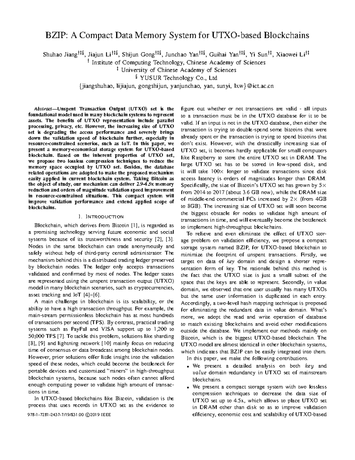 Bzip - sfdsf - BZIP: A Compact Data Memory System for UTXO-based ...