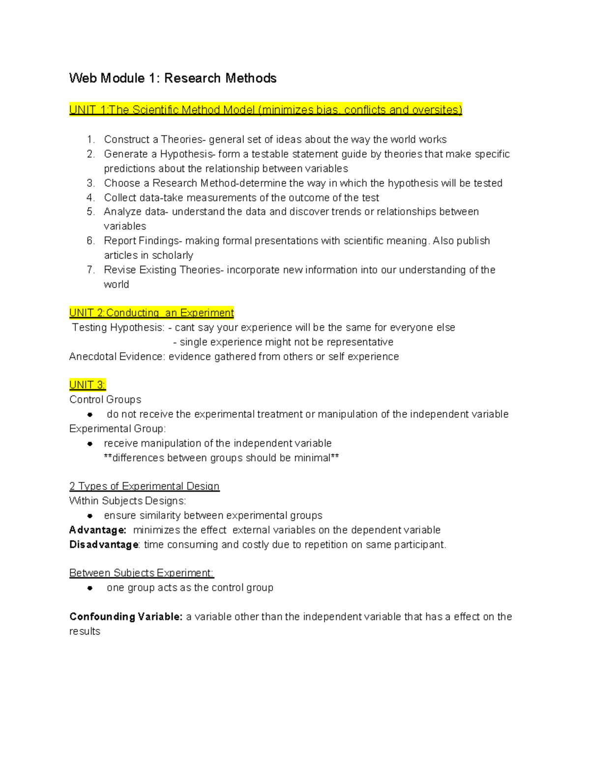Psych Web Module 1&2 Summary - Web Module 1: Research Methods UNIT 1 ...