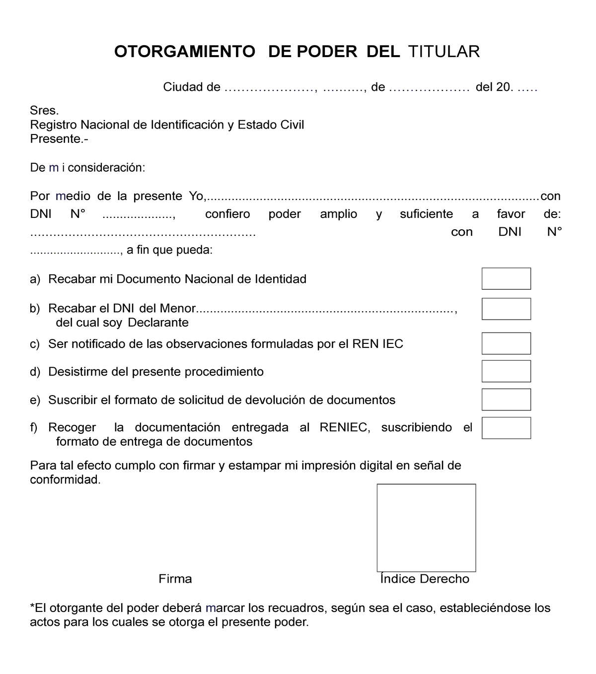 Otorgamiento poder - Resumen - OTORGAMIENTODE PODER DEL TITULAR Ciudad ...