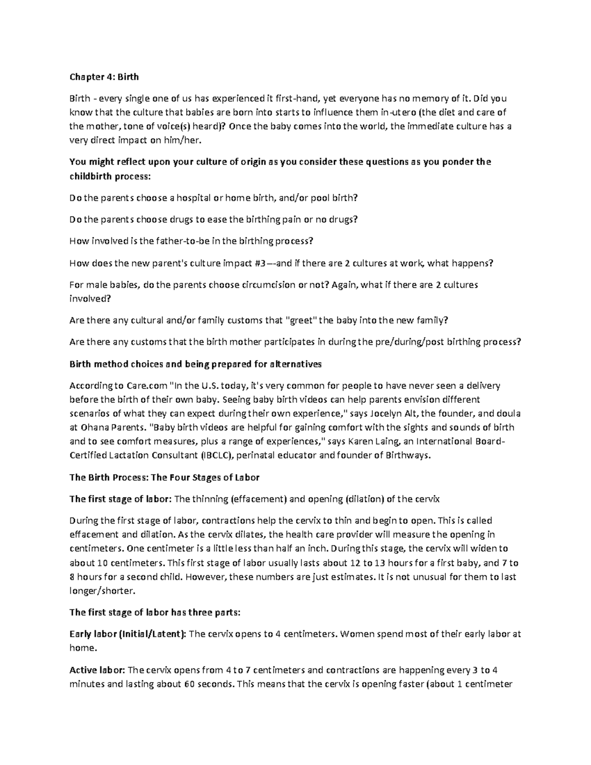 Chapter 4 - Birth - Chapter 4: Birth Birth - every single one of us has ...