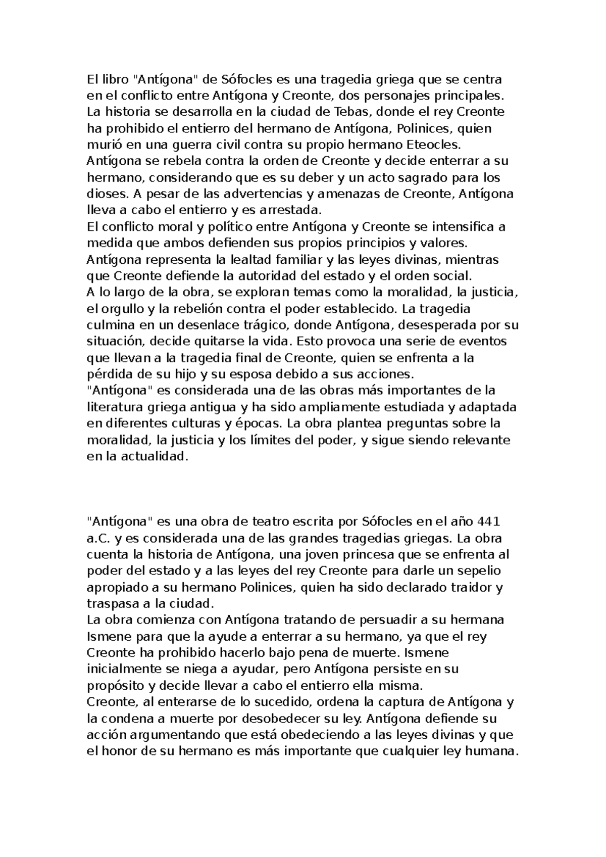 Antigona - El libro "Antígona" de Sófocles es una tragedia griega que ...