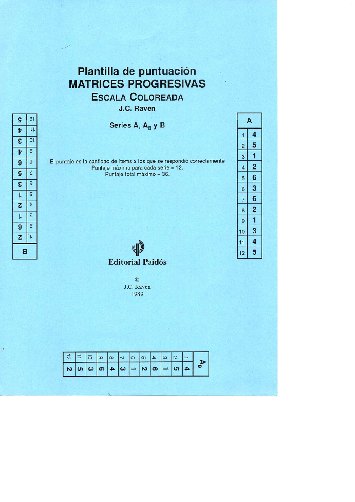 Claves-TEST DE Matrices Raven Coloreado 2020 - Introducción A La ...
