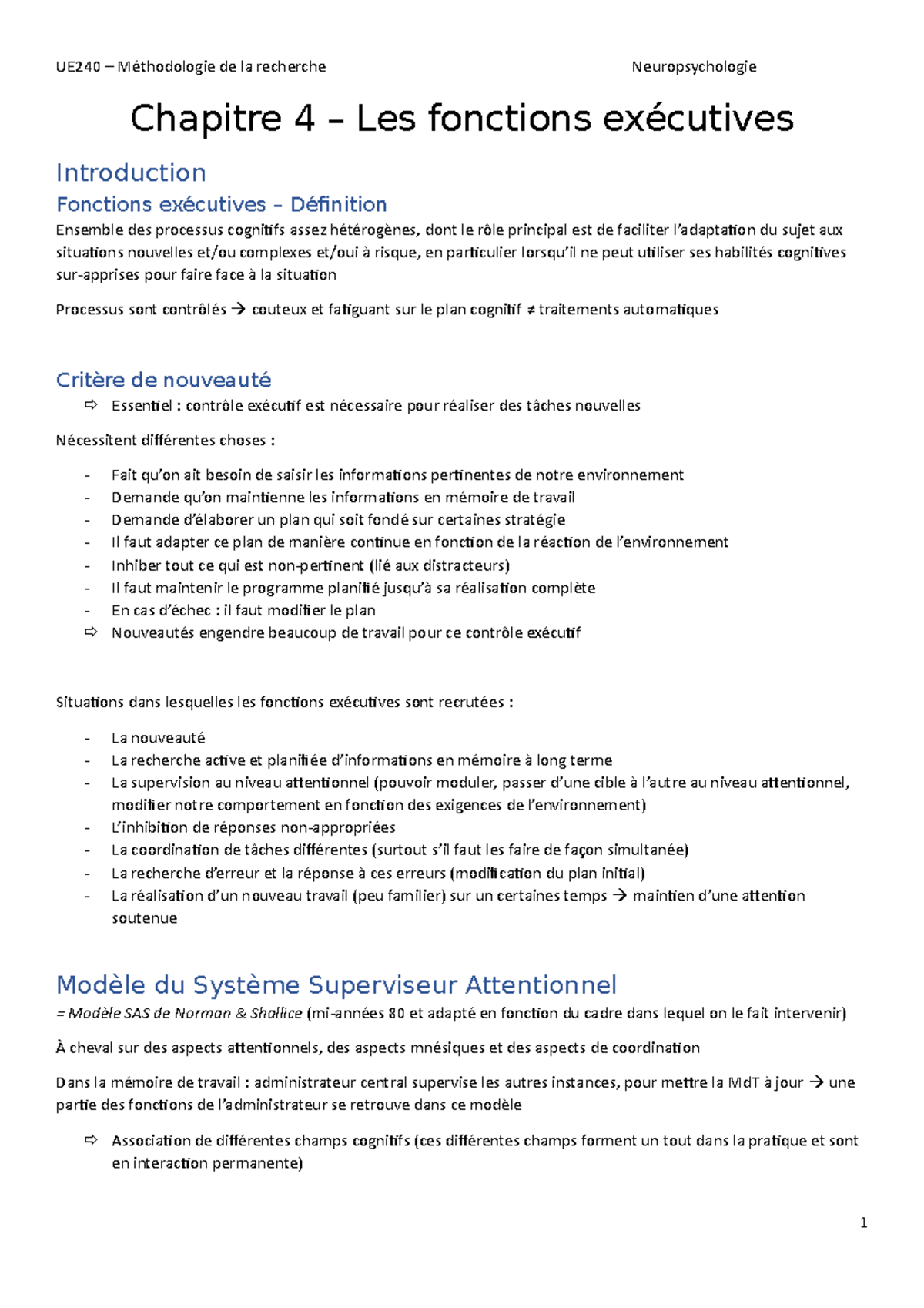 Chapitre 4 - Les fonctions exécutives - Chapitre 4 – Les fonctions ...