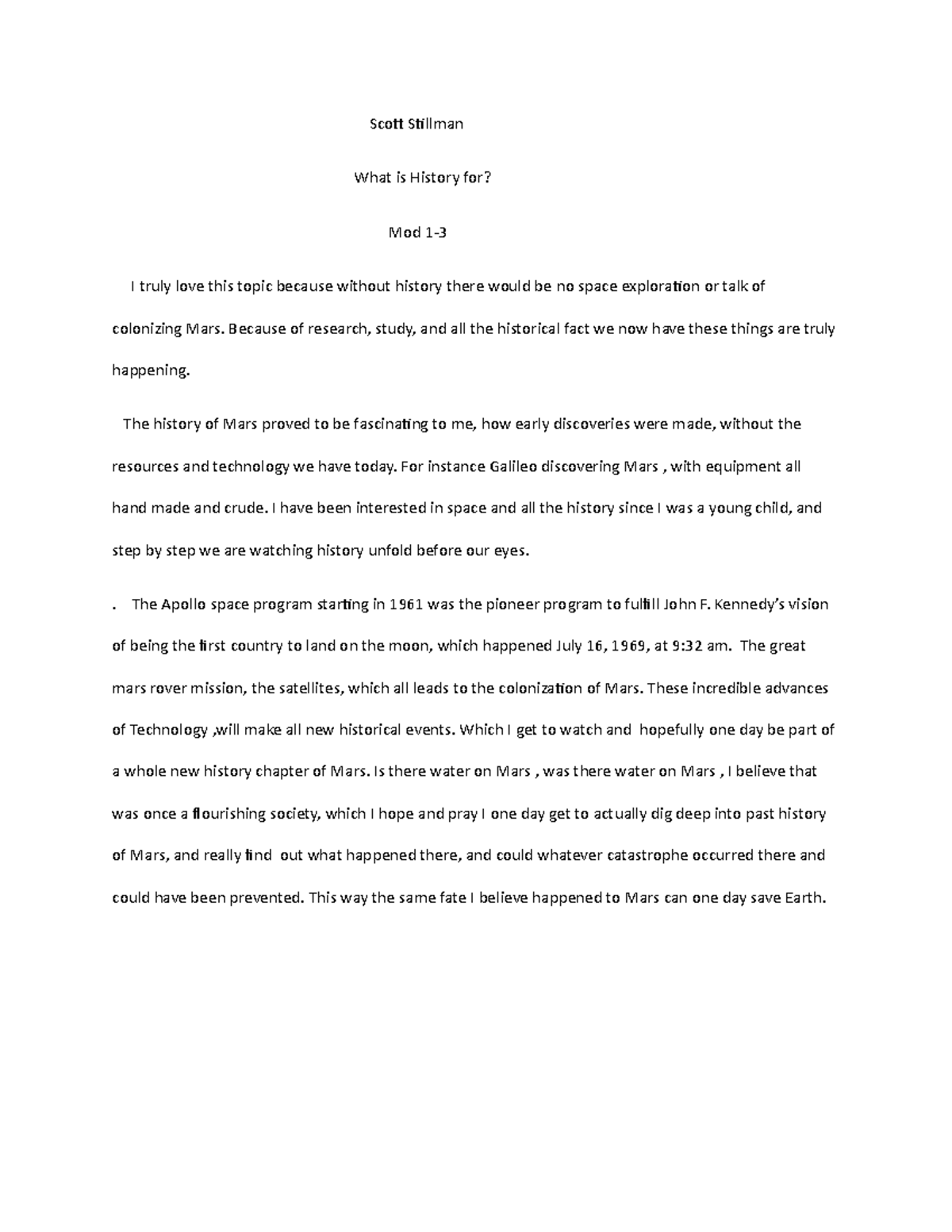 History 2-2 primary source - Scott Stillman What is History for? Mod I ...