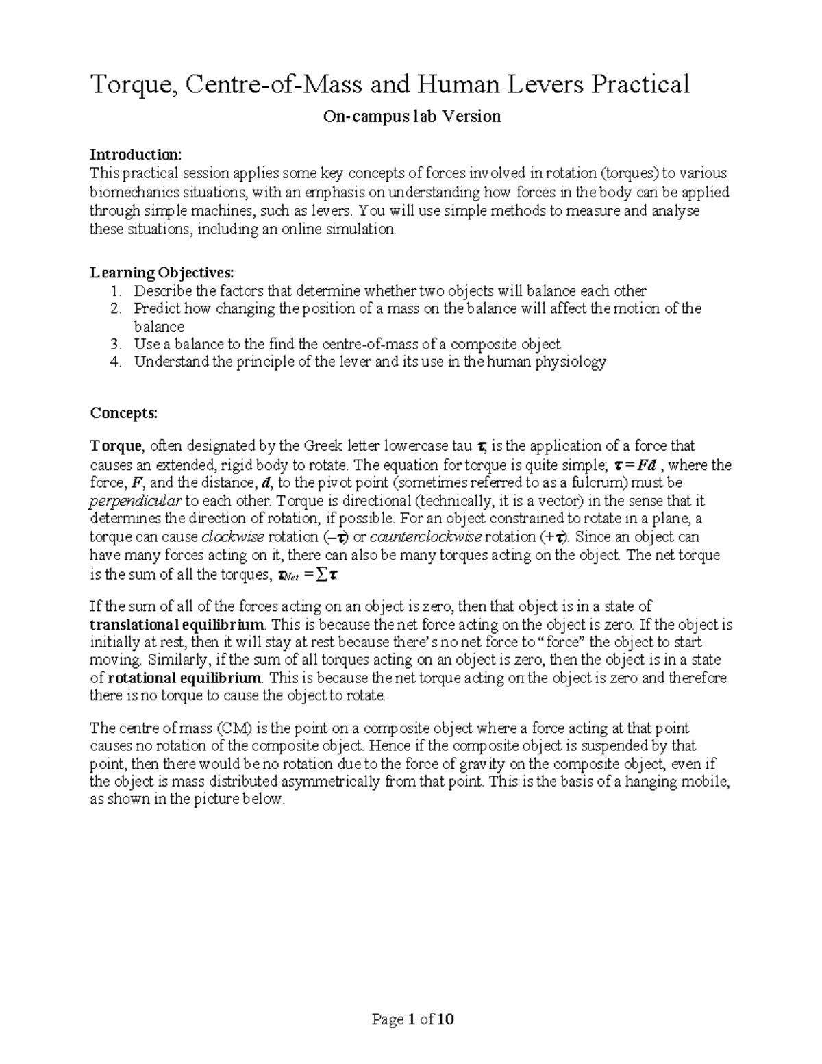 Torque, and human levers - Page 1 of 10 Torque, Centre-of-Mass and ...