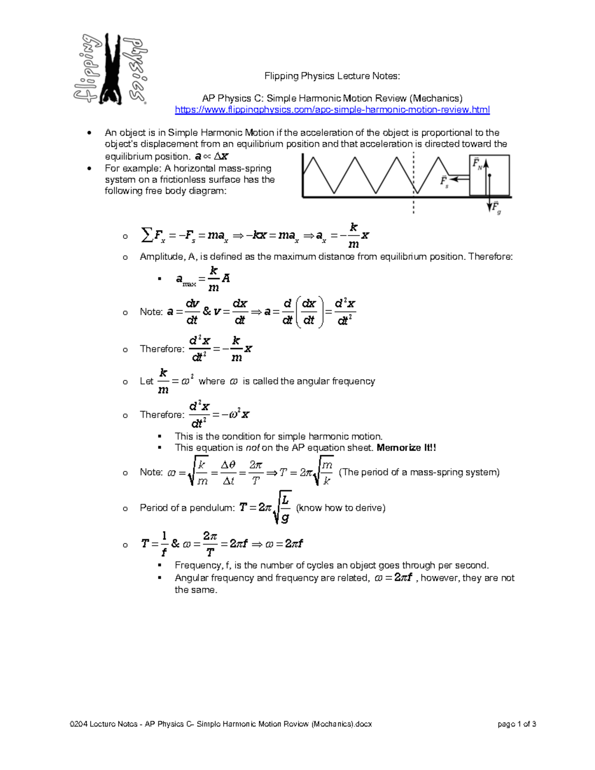 0204 lecture notes - ap physics c- simple harmonic motion review ...