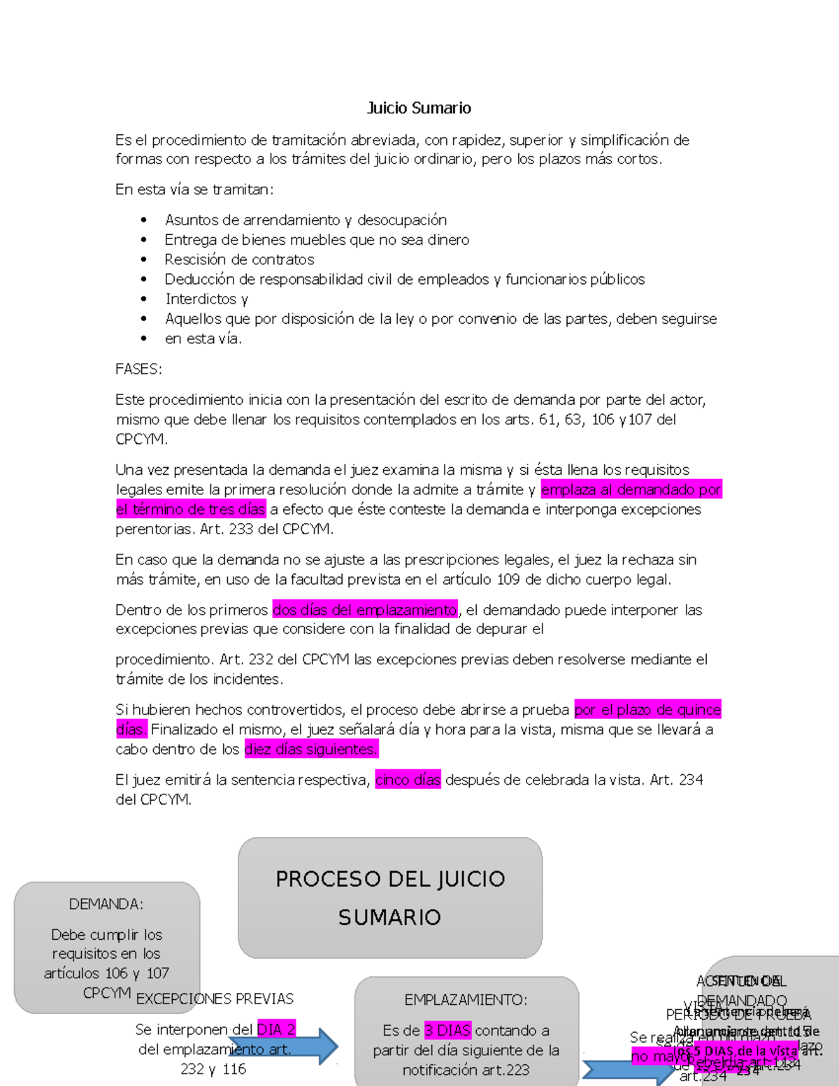 Juicio Sumario - Apuntes 2 - Juicio Sumario Es el procedimiento de ...