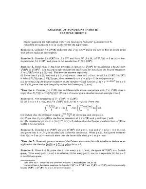 Analysis of Functions 2016-2017 Example Sheet 2 - ANALYSIS OF FUNCTIONS ...