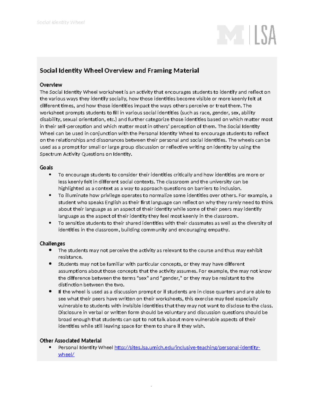 Social Identity Wheel - yeet - Social Identity Wheel Adapted for use by ...