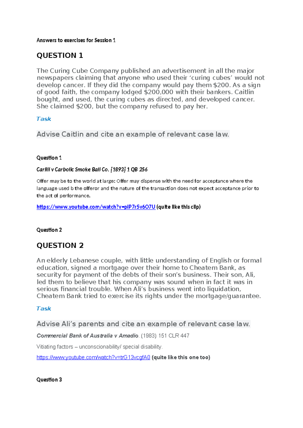 Answers to exercises for session 1 - If they did the company would pay them $200. As a sign of ...