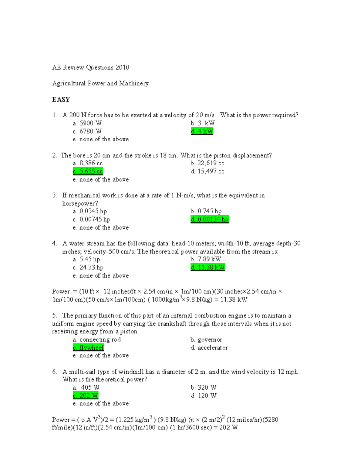 Power and machinery Questions 2010 - AE Review Questions 2010 ...