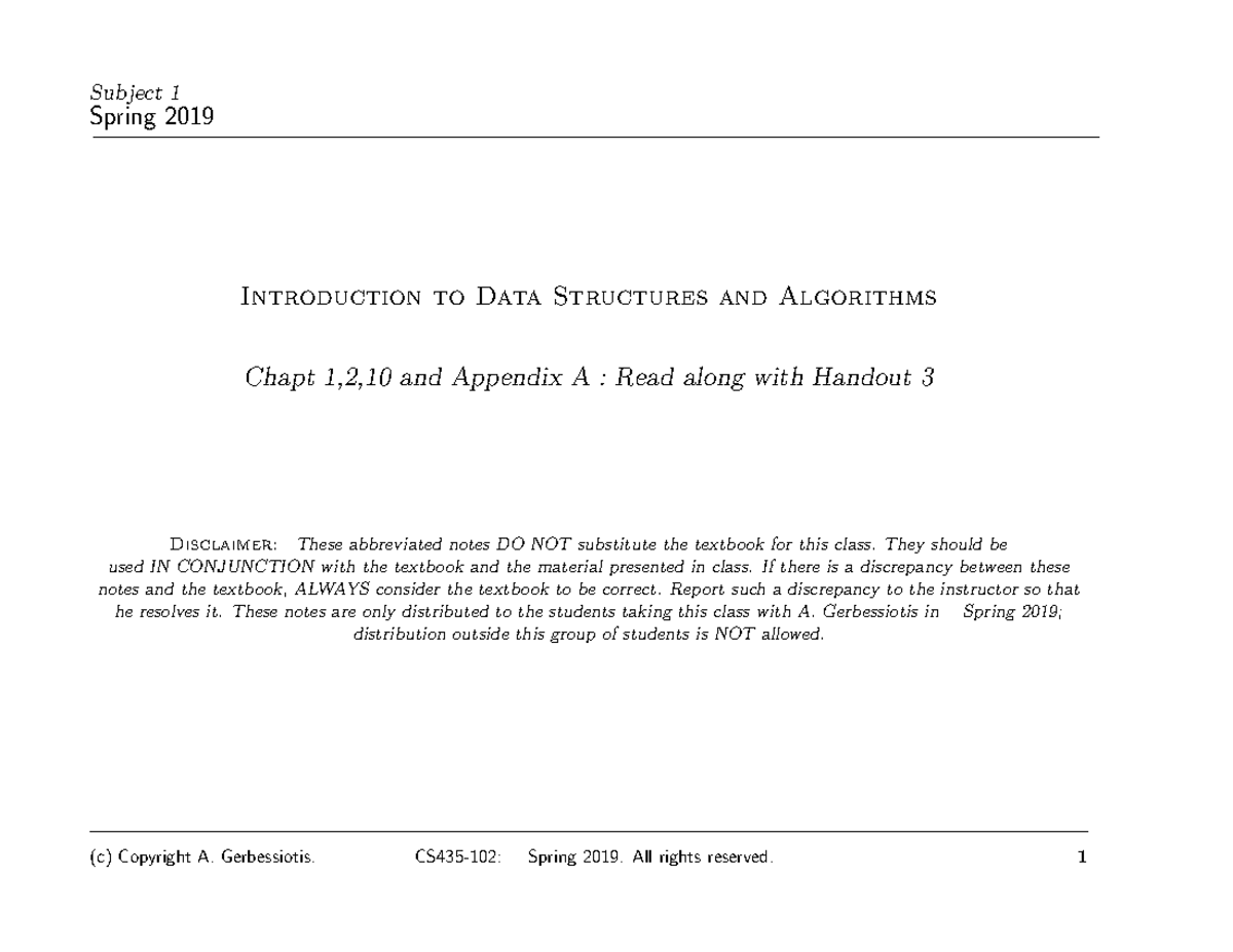 N1435s19 - Prof. Alex - Subject 1 Spring 2019 Introduction to Data ...