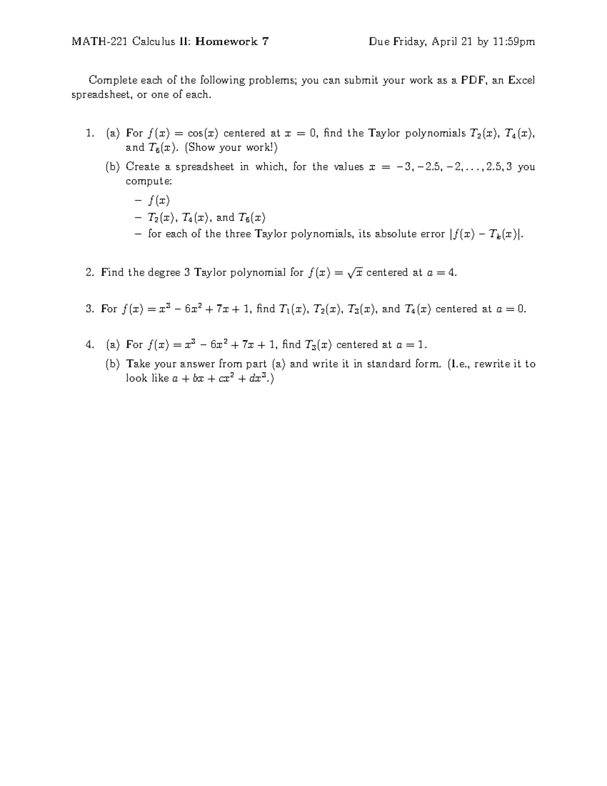 221 S23 HW7 - Practice worksheets - MATH-221 Calculus II: Homework 7 ...
