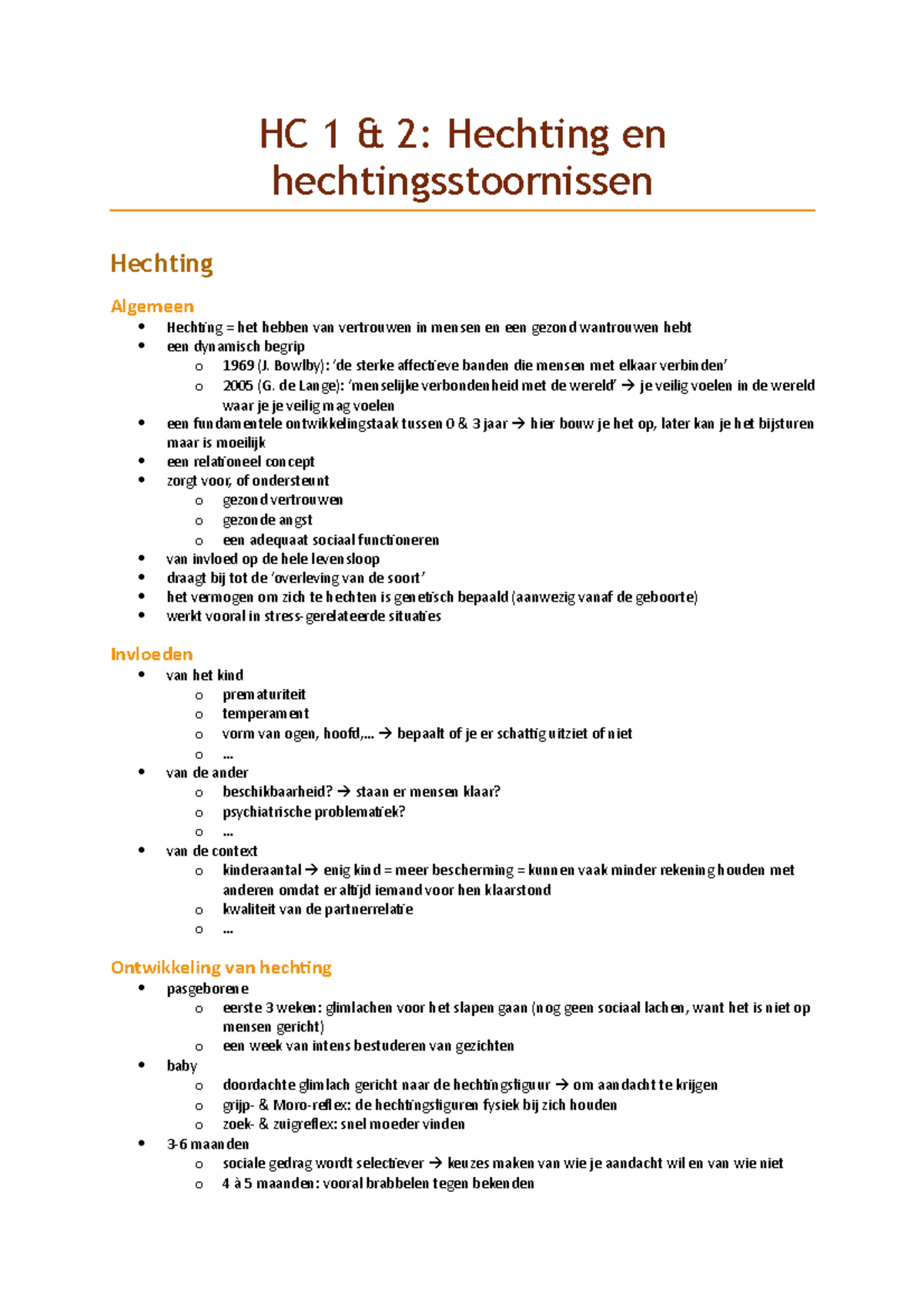 HC 1 2 Hechting en hechtingsstoornissen - HC 1 & 2: Hechting en ...