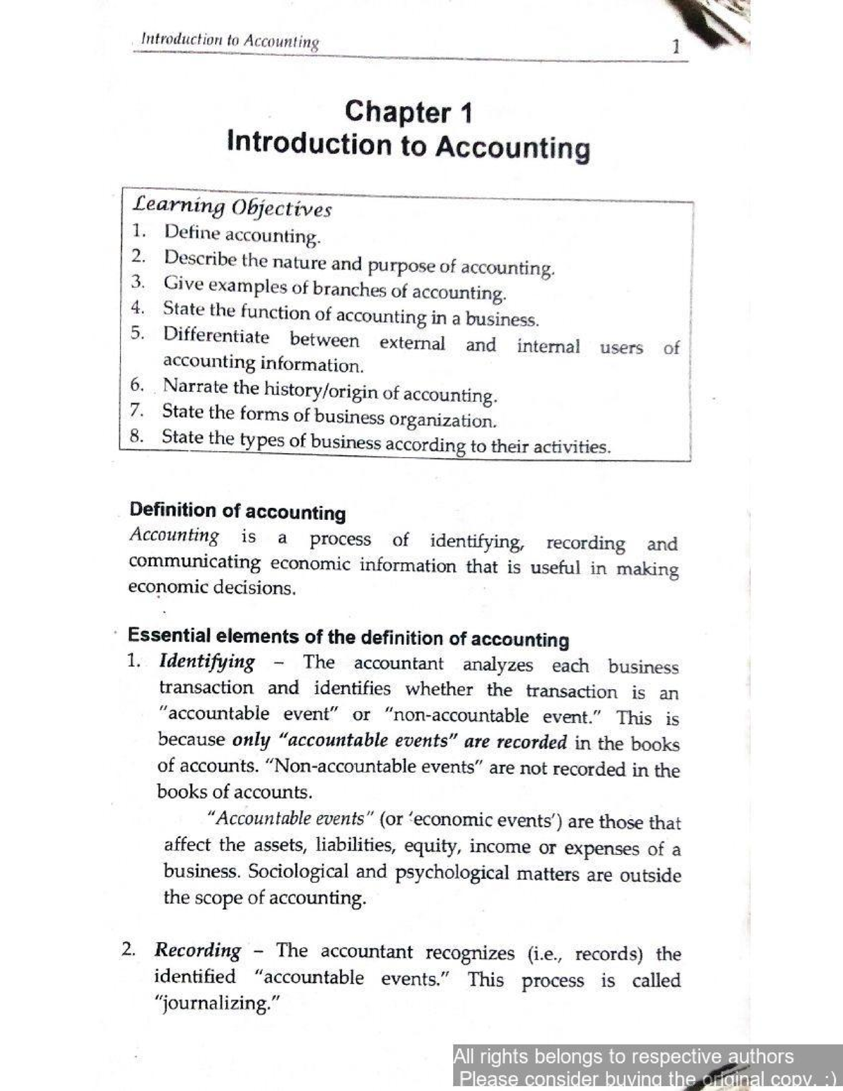 Chapter 1 Introduction to Accounting - Accountancy - Studocu