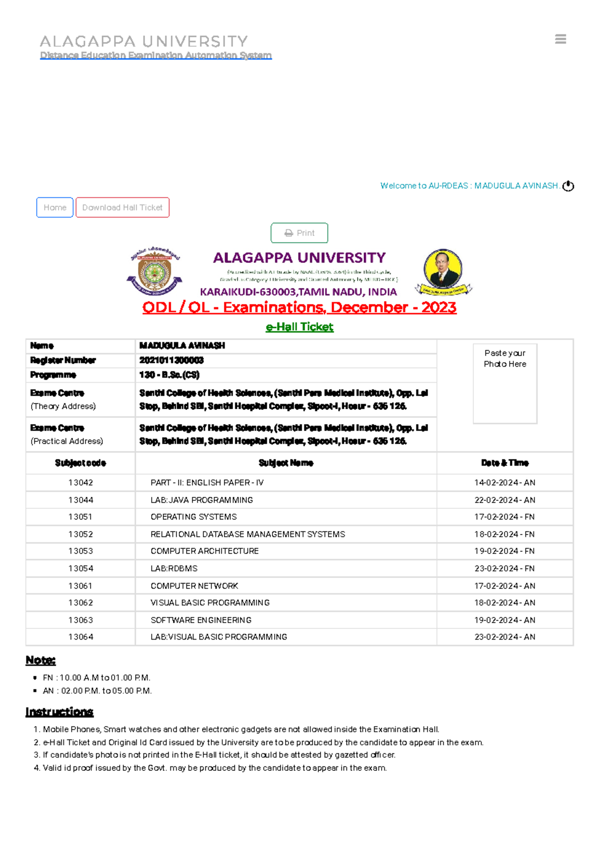 Alagappa University - Distance Examination Automation System - Welcome ...