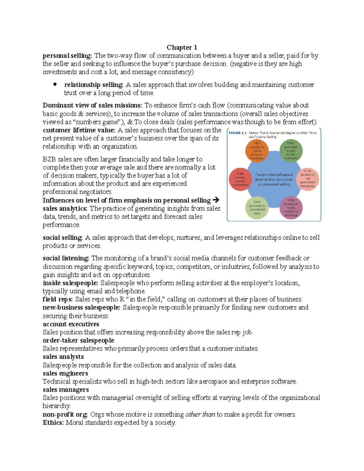 Notes - Chapter 1 personal selling: The two-way flow of communication ...