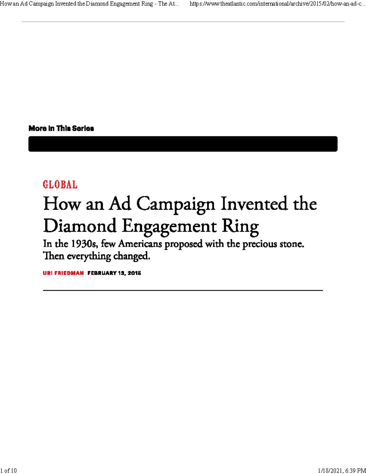 How an Ad Campaign Invented the Diamond Rings - Atlantic - MARK 550 ...