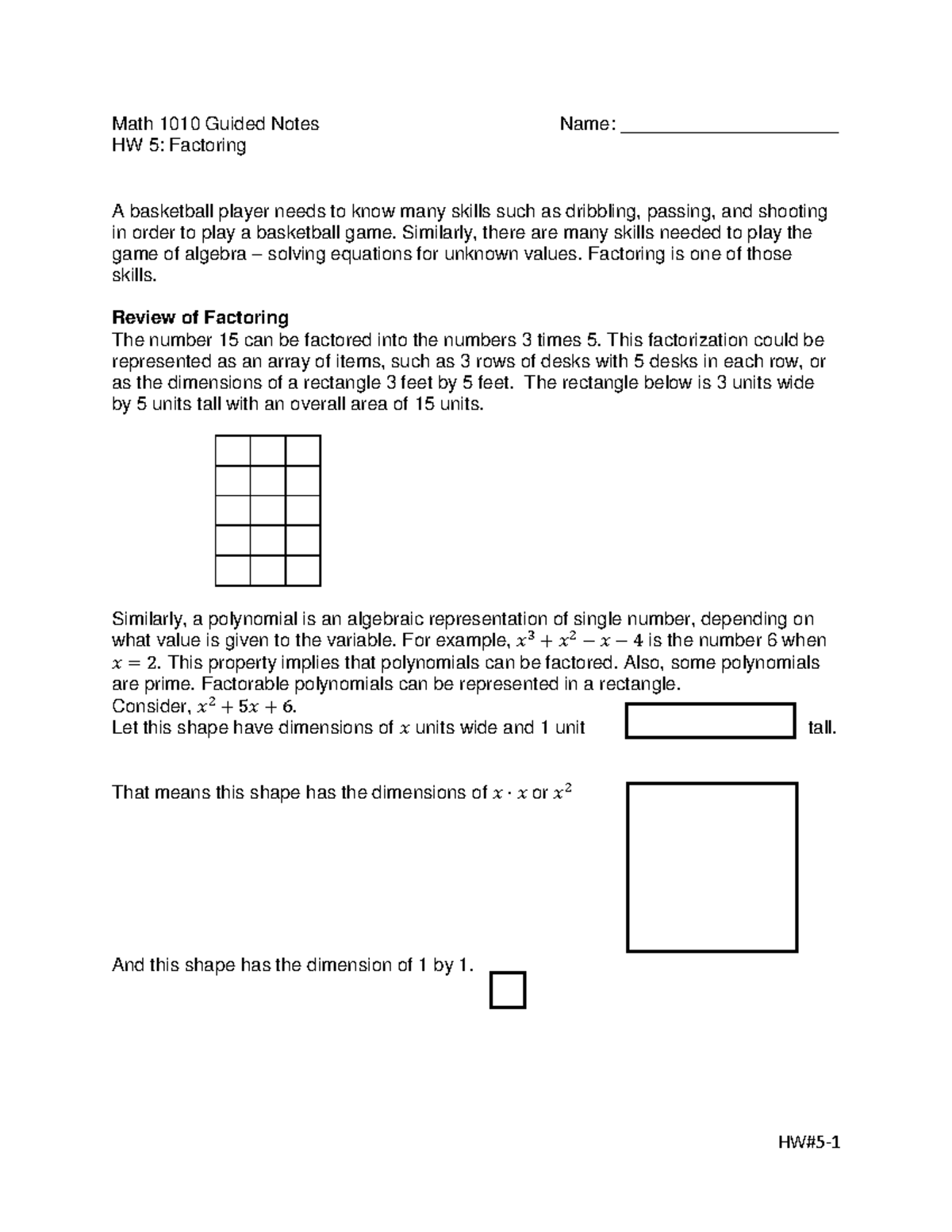 HW 5-Factoring- Guided Notes - Math 1010 Guided Notes Name ...