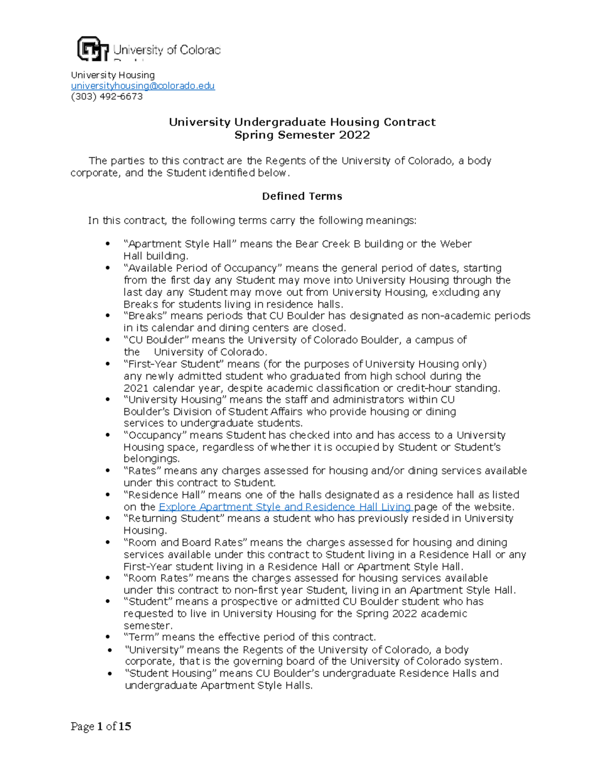 Spring 2022 housing contract - University Undergraduate Housing ...