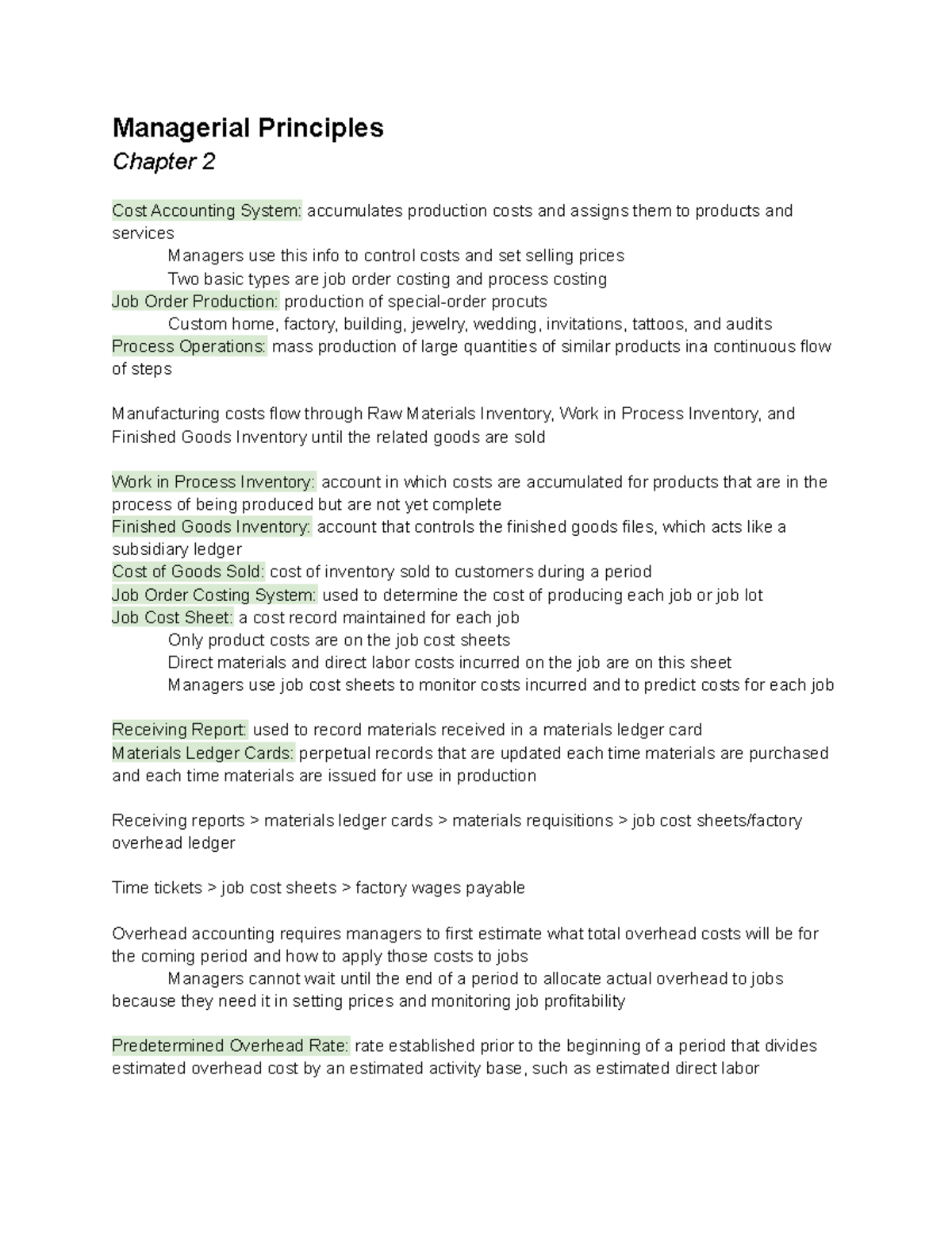 Managerial Principles Chp 2 - Managerial Principles Chapter 2 Cost ...