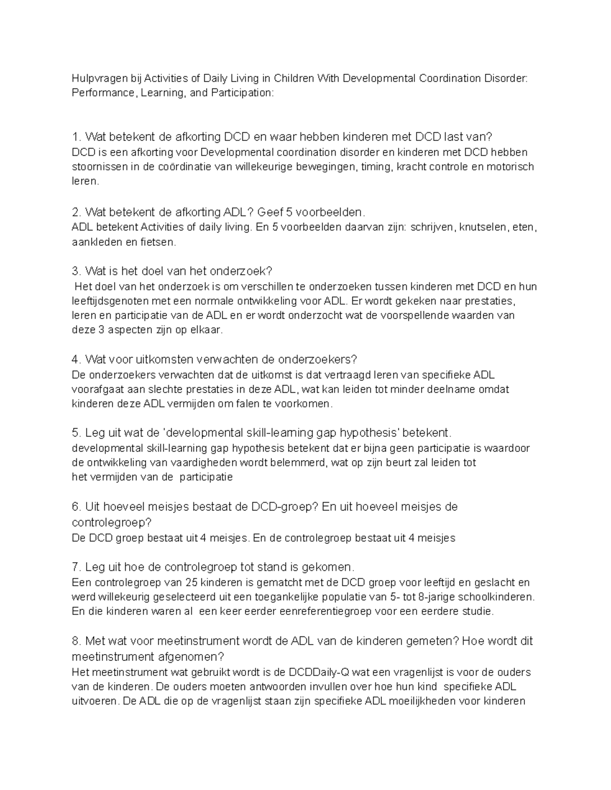 Hulpvragen bij Activities of Daily Living in Children Mirre Rompcik ...