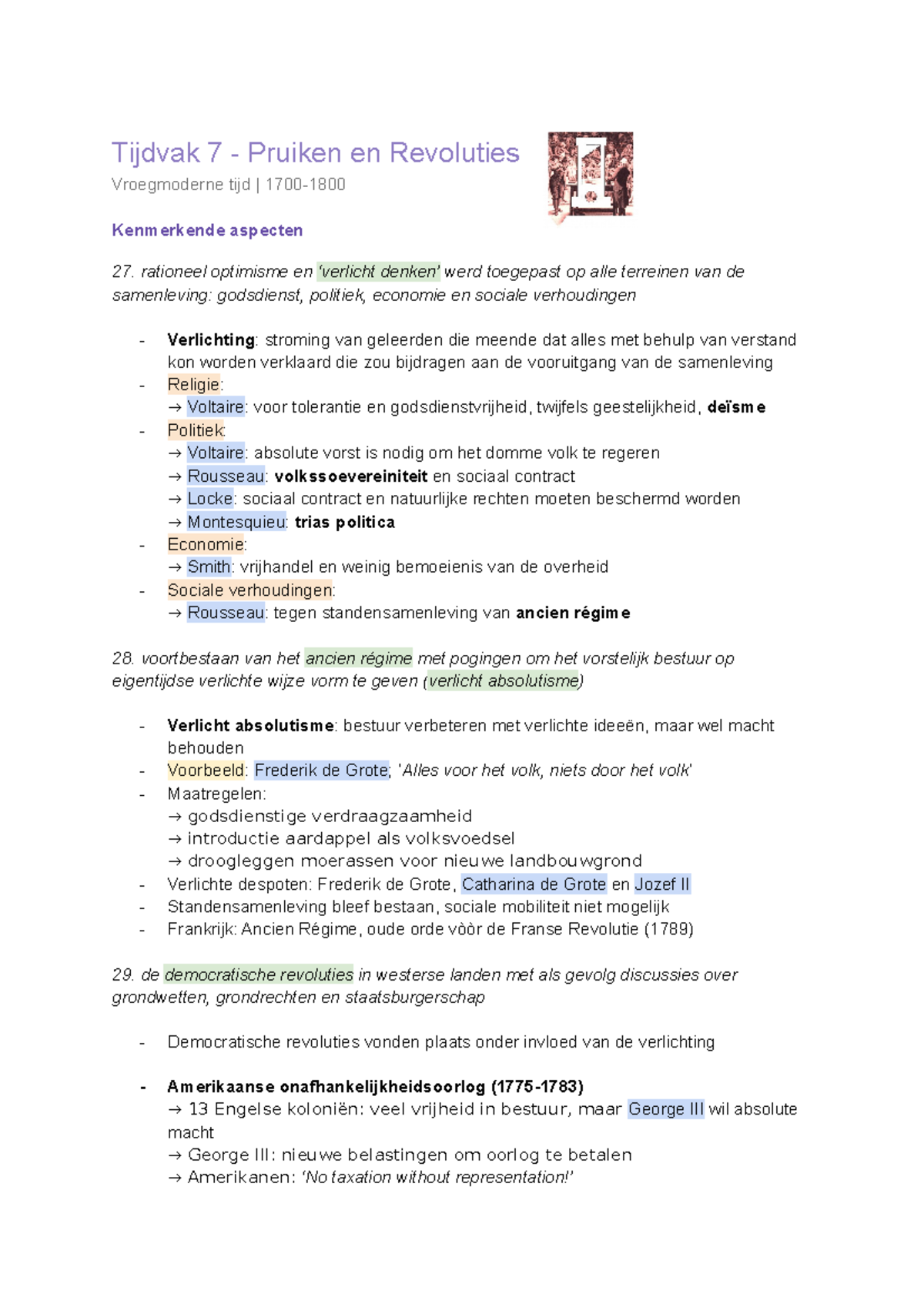 Havo Geschiedenis Samenvatting Tijdvak 7 Pruiken En Revoluties
